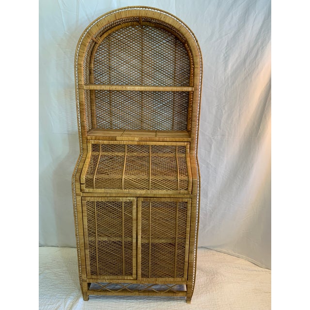 1970s Vintage Natural Wicker Etagere | Chairish