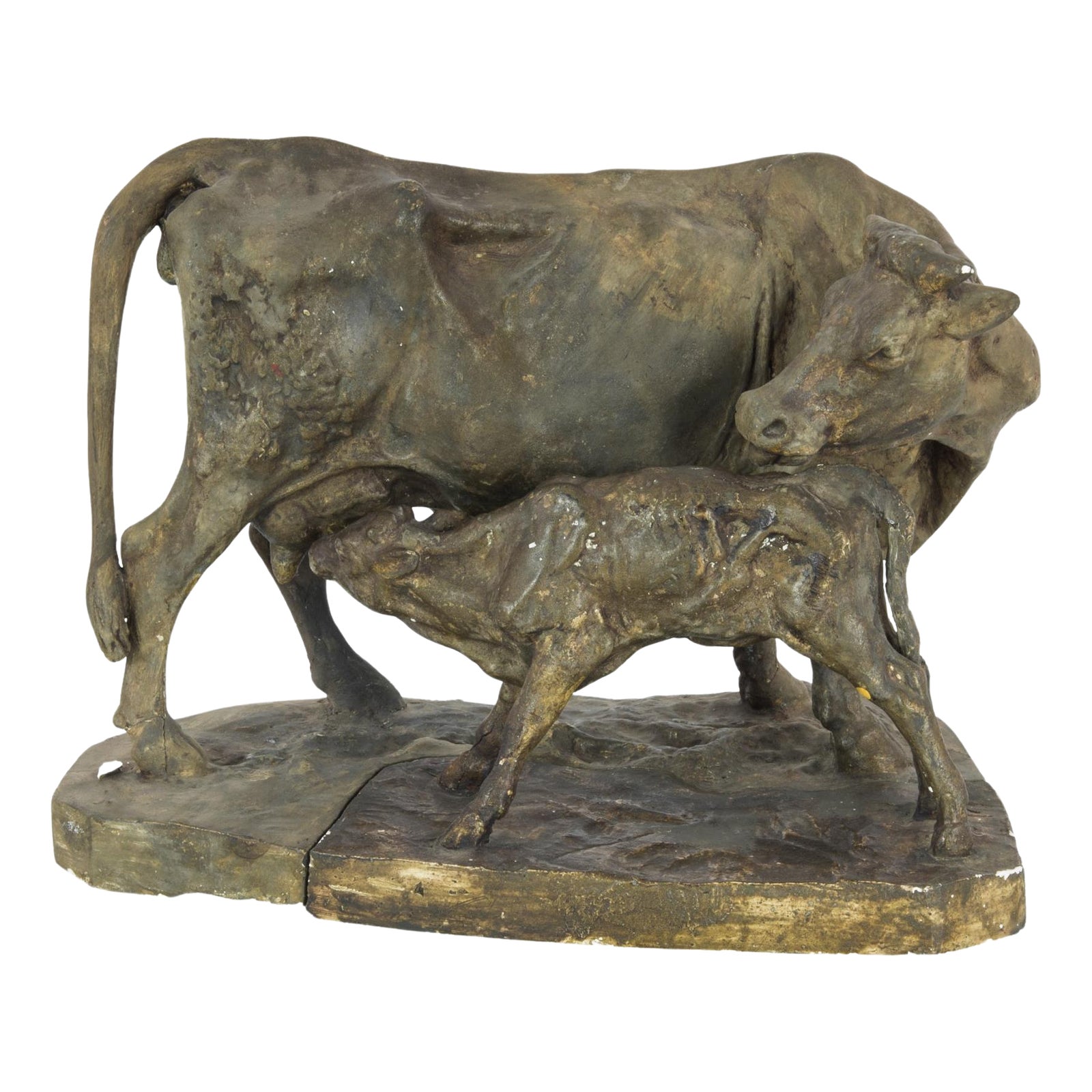 1880s French Plaster Cow and Calf by Pierre-Jules Mene | Chairish