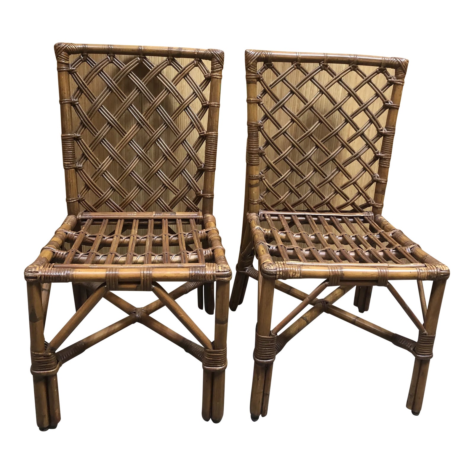 1960s Pair of Vintage Weaved Rattan Dining Chairs | Chairish