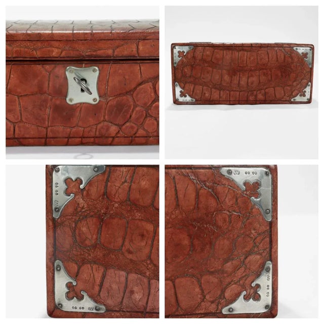 Antique English Victorian Leather and Sterling Silver Table Box | Chairish