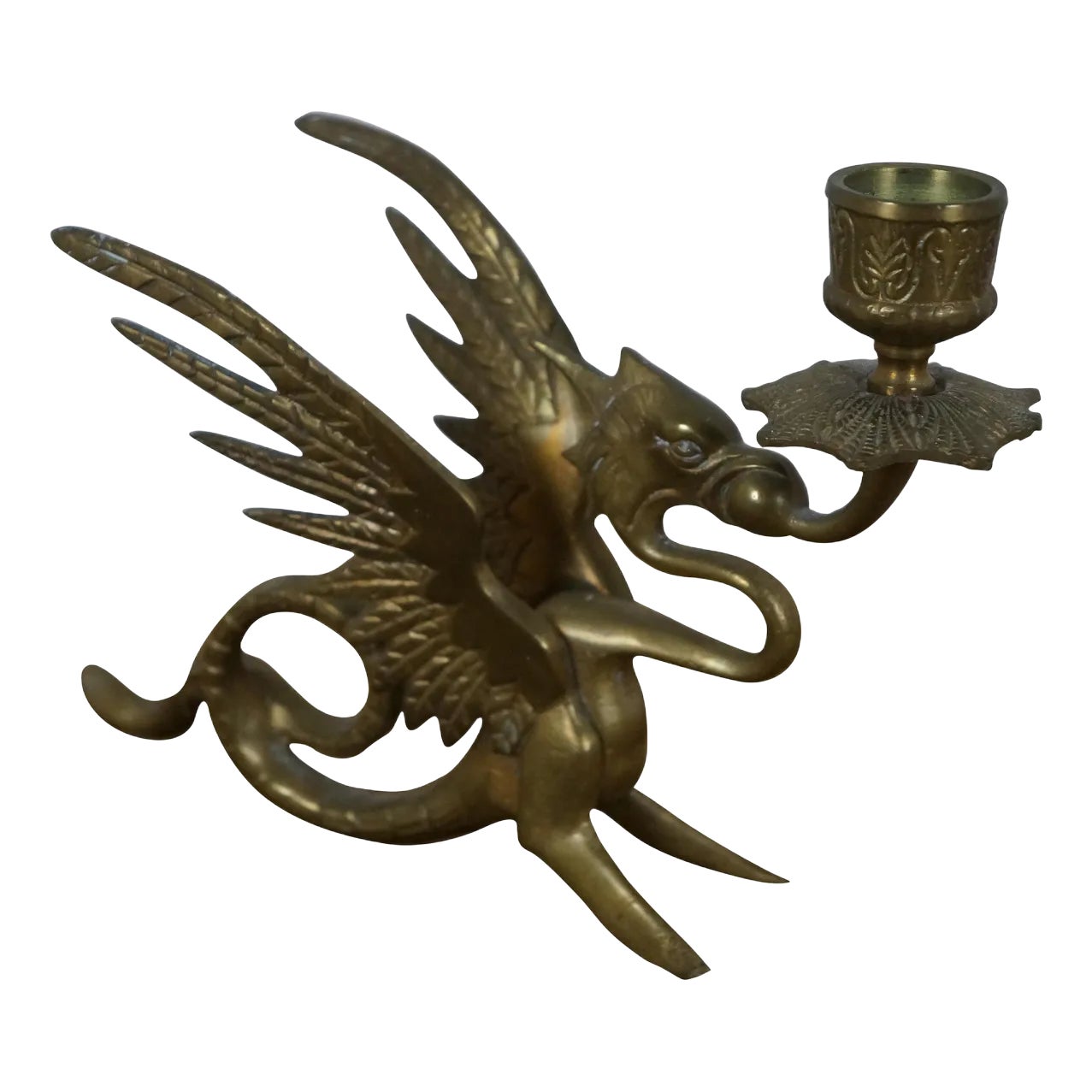 Vintage Chinoiserie Brass Phoenix Griffin Dragon Candlestick Candle ...