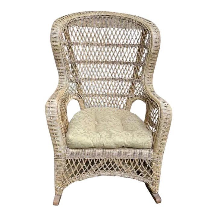 Vintage Natural Wingback Wicker Rocking Chair | Chairish