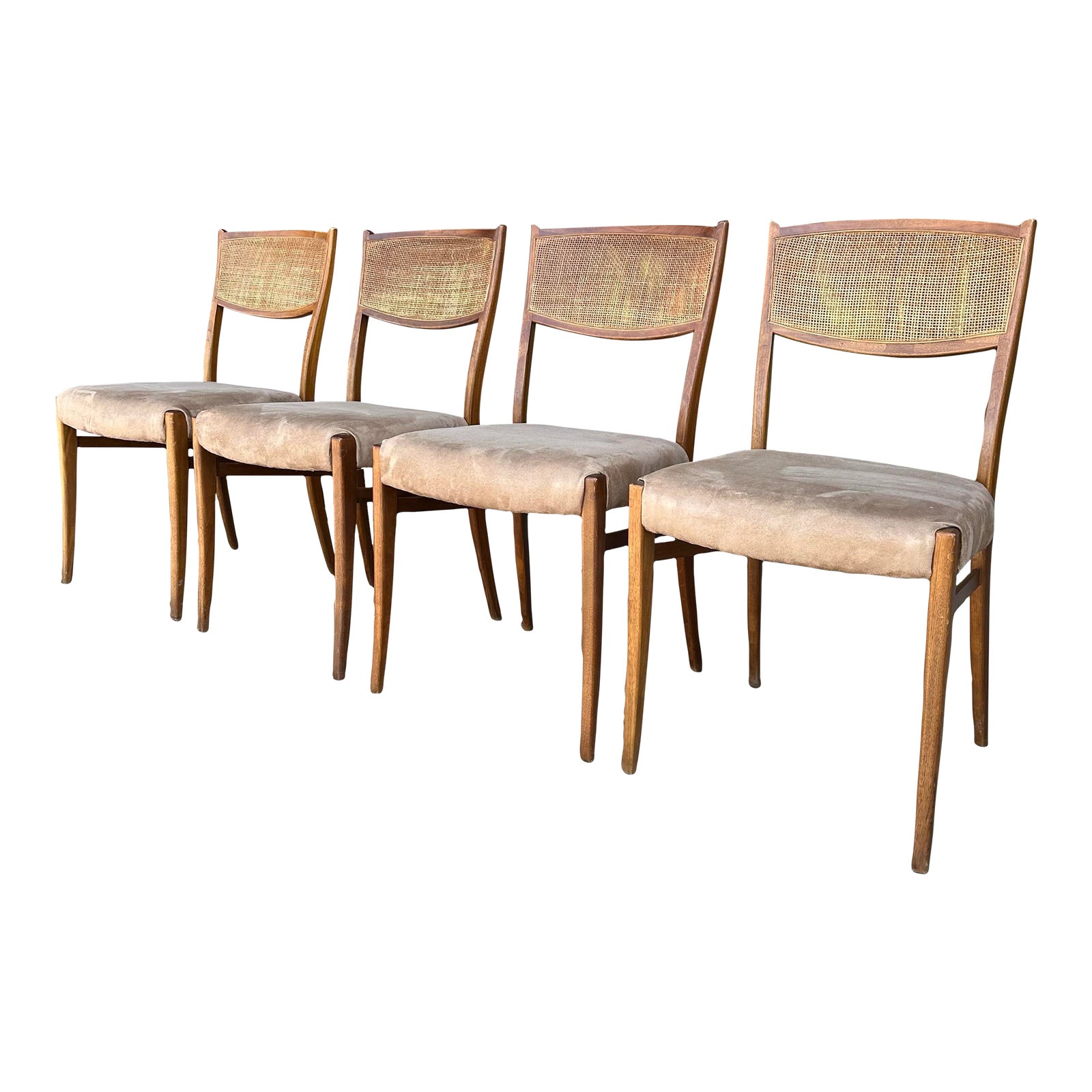 Set of 4 Barney Flagg for Drexel Parallel Cane and Walnut Dining Chairs ...