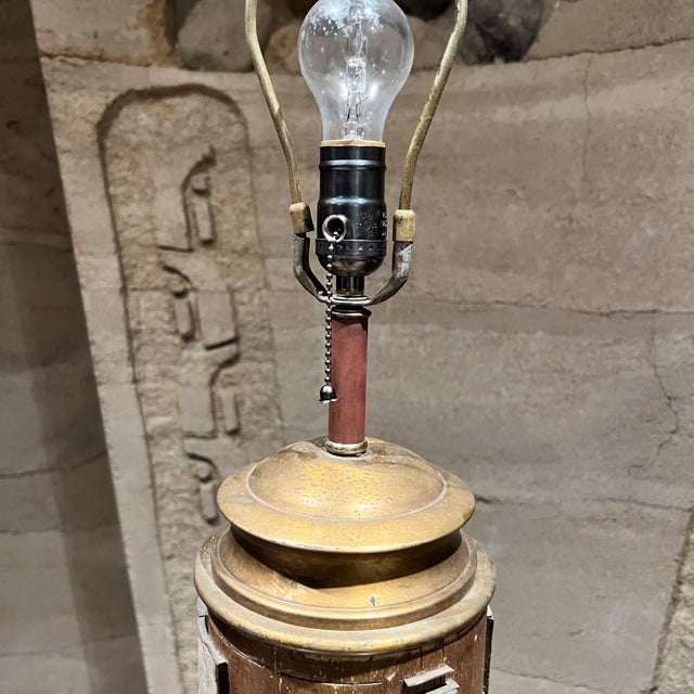 1970s Repurposed Table Lamp Wood and Brass | Chairish