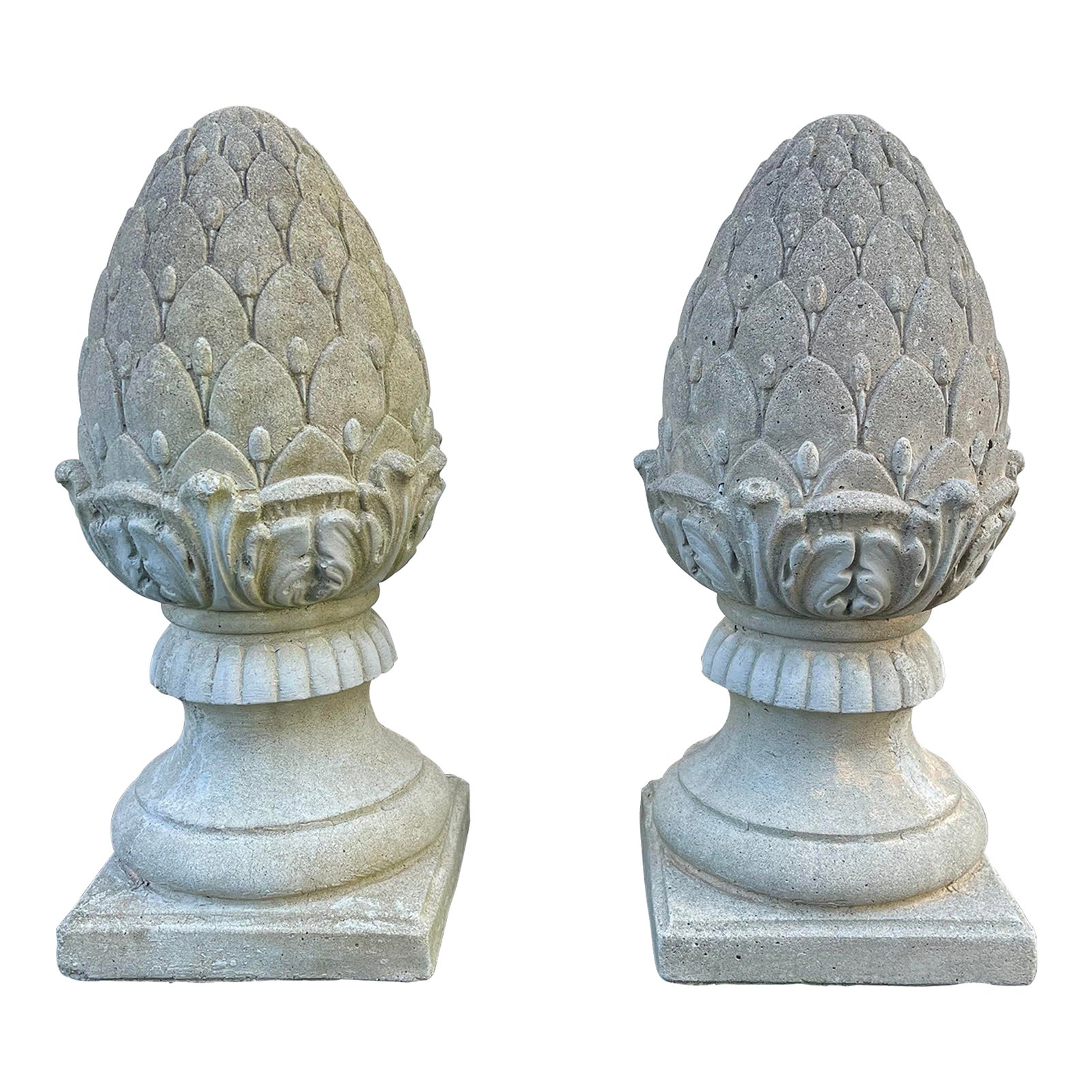 Vintage English Artichoke Pineapple Concrete Finial Statues Garden ...