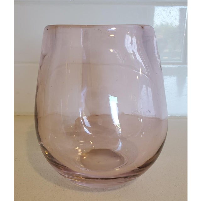 Vintage Hand Blown Small Blush Mauve Glass Vase | Chairish