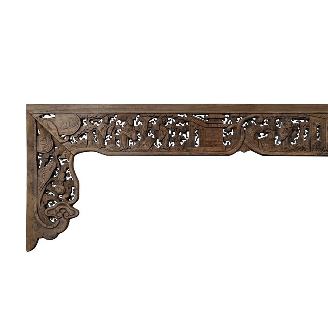 Chinese Vintage Relief Scenery Carving Arch Shape Wood Wall Art | Chairish