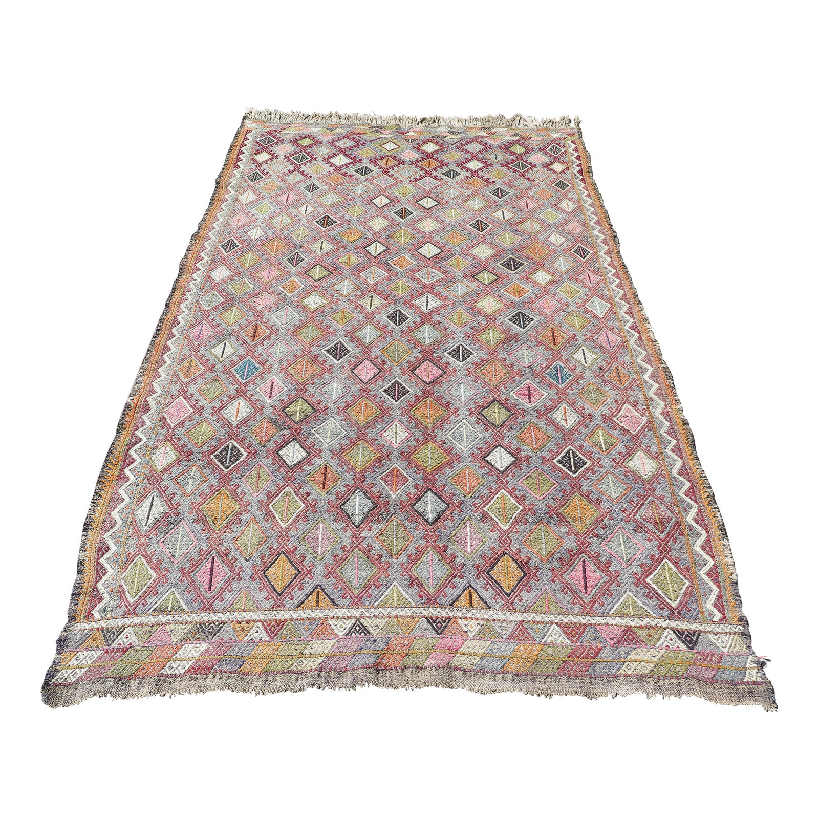 Late 20th Century Design Turkish Embroidered Boho Kilim Rug | Chairish
