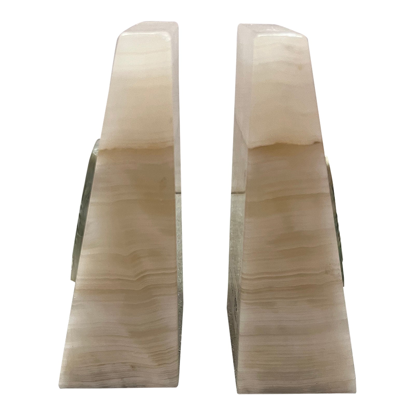 Mid 20th Century Marbled White Onyx & Carved Jade Green Bookends - a ...