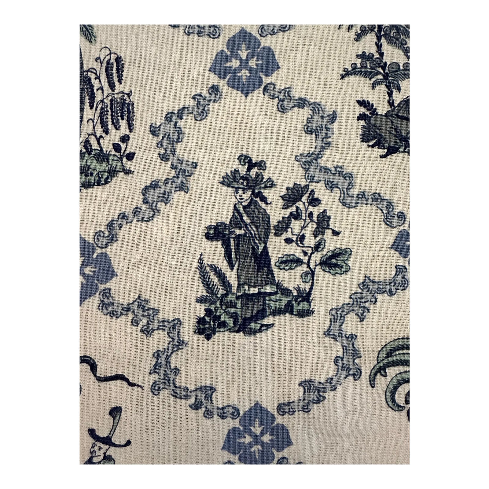 Raoul Textiles Chinois Linen Blend Fabric in Blue 4 6/8 Yards | Chairish