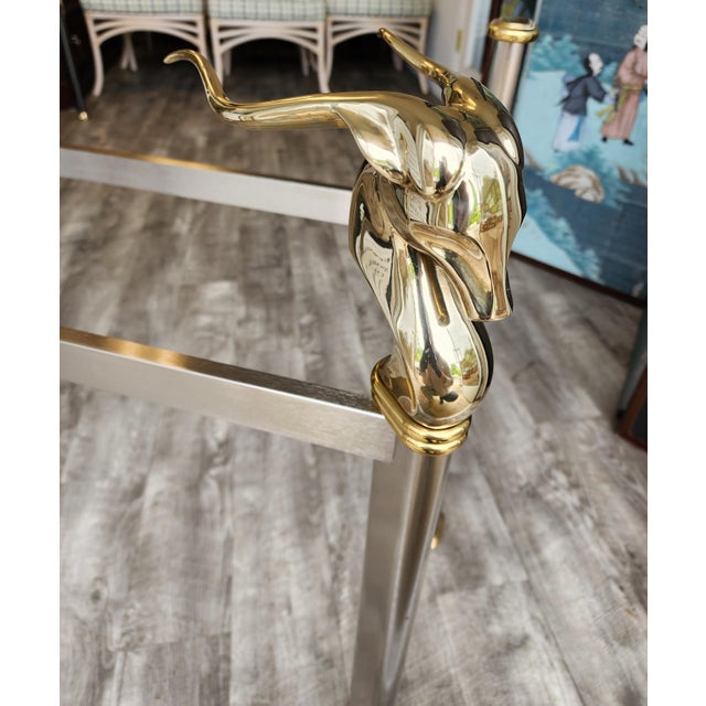 1970s Maison Jansen Style Vintage Brass and Brushed Steel Impala Head Console Table | Chairish