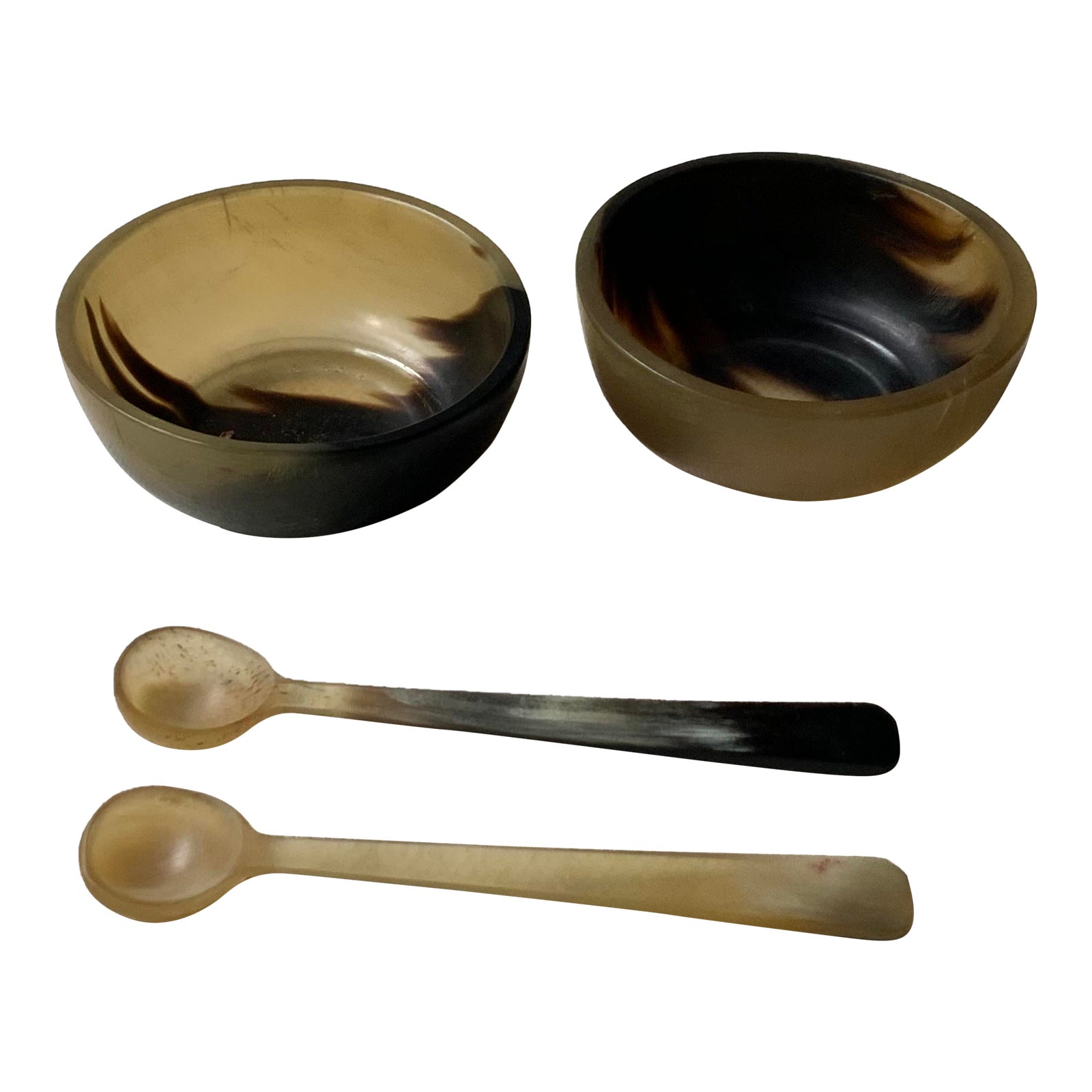 Charming 1960s French Horn Salt Cellars With Spoons - Complete 4-Piece ...