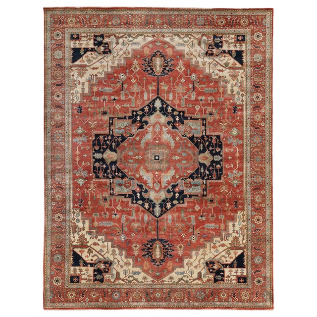 Exquisite Rugs Fine Serapi Hand knotted Wool Red/Multi Rug-6'x9' | Chairish