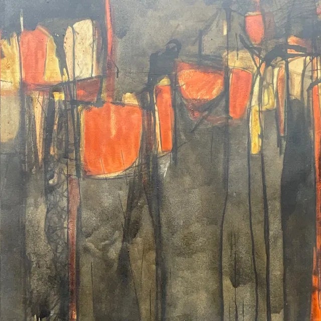 Vintage MCM Abstract Original Oil Painting on Canvas | Chairish