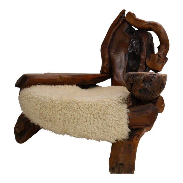 Late 1900s Redwood Burl Chair With Sherpa Seat in Manner of Daryl ...