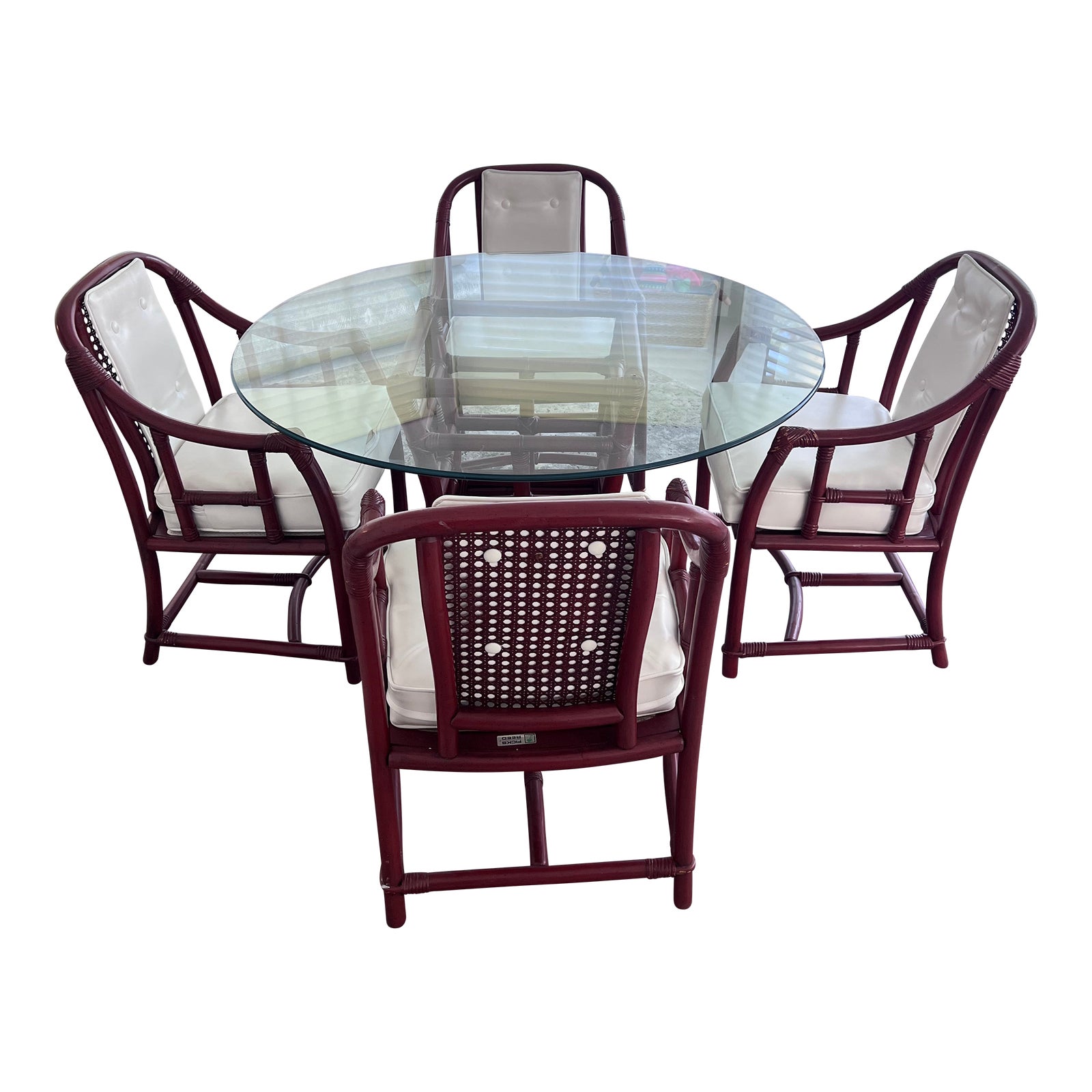 1960s Ficks Reed Bent Bamboo Dining Set With 4 Chairs - Set of 5 | Chairish