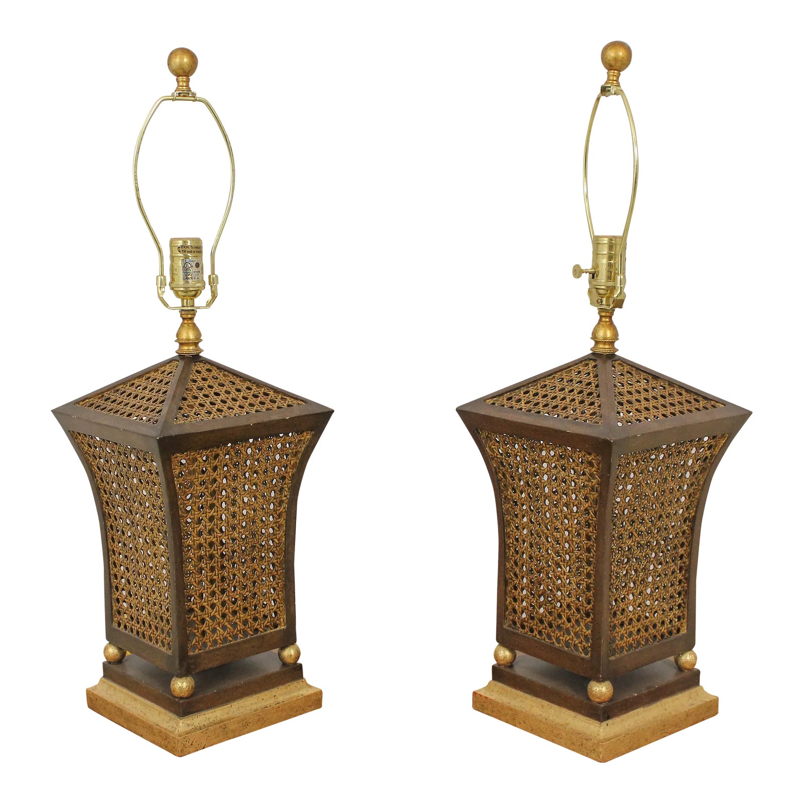 Pair Bradburn Cane Decorative Table Lamps | Chairish