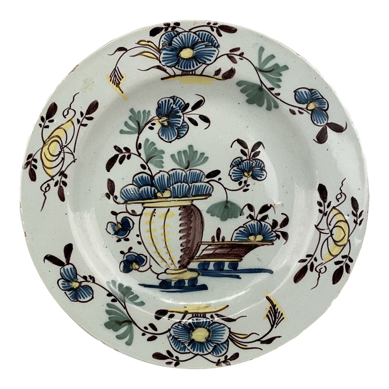18th Century English Delft Tin Glaze Faience Polychrome Plate | Chairish