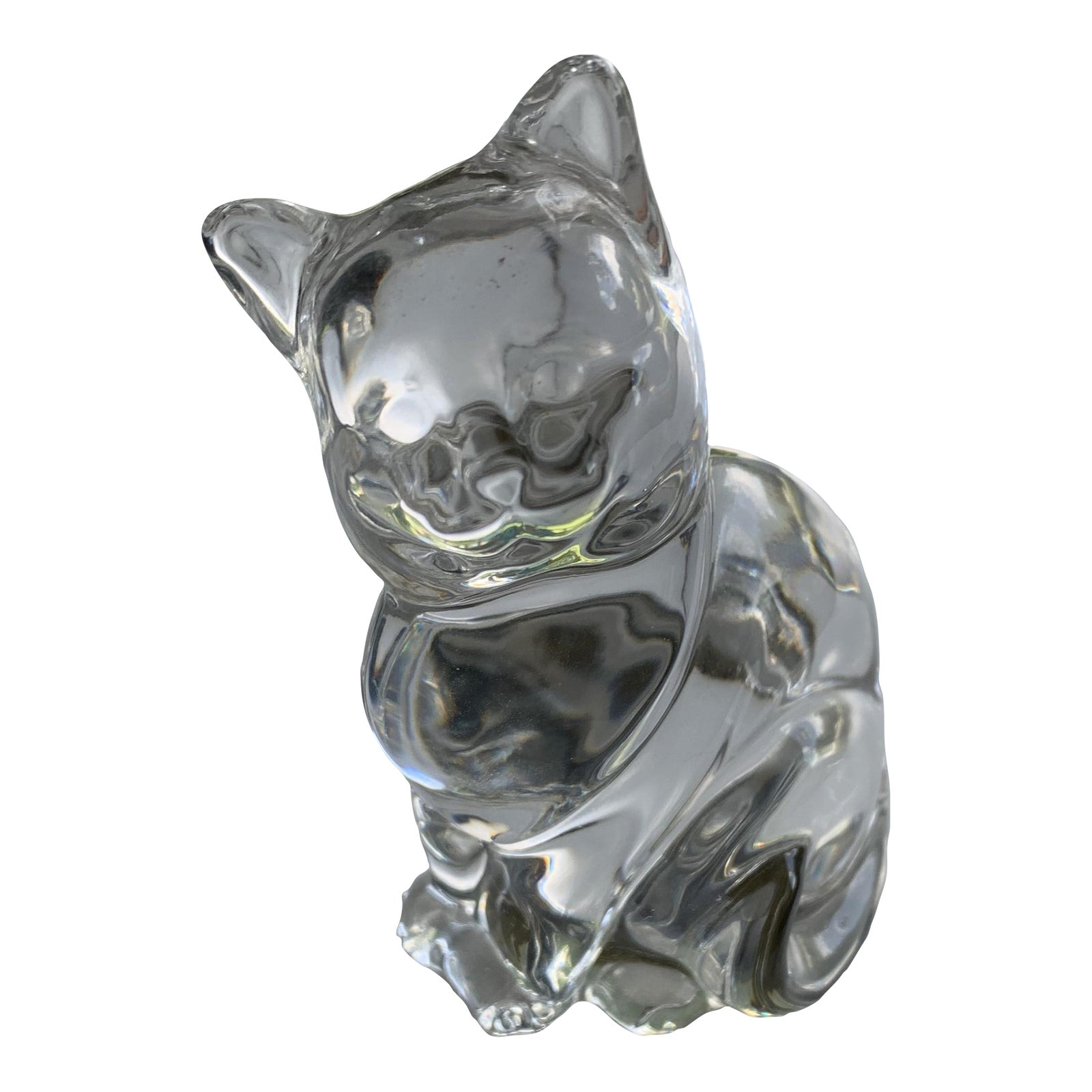 1970s Lead Crystal Glass Cat Figurine, Italia | Chairish