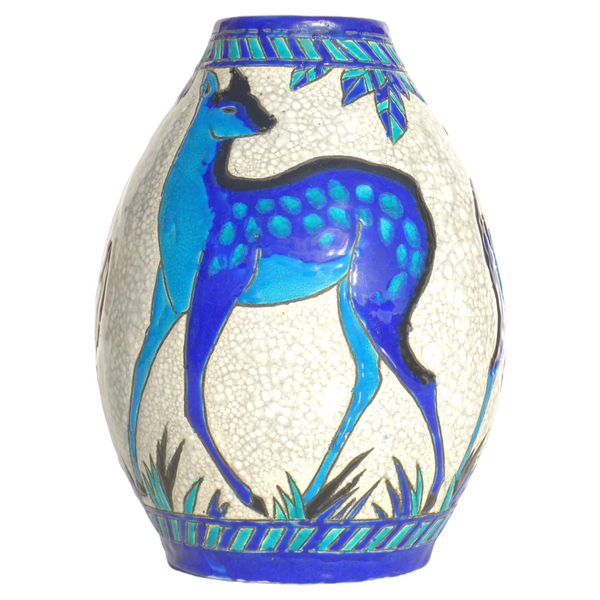 Art Deco Blue Deer Pottery Vase by Charles Catteau for Boch Frères ...