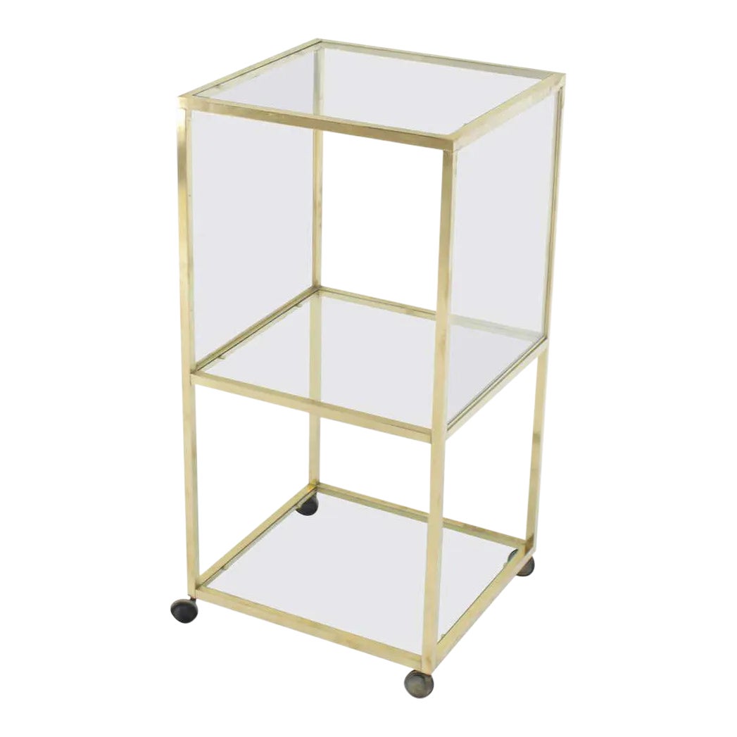 Mid-Century Modern Brass Square Profile Glass Cart | Chairish