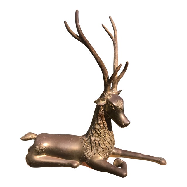 Solid Brass Reindeer Statue | Chairish