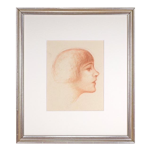 Antique Art Deco Portrait Drawing of a Woman by Charles Sheldon C ...