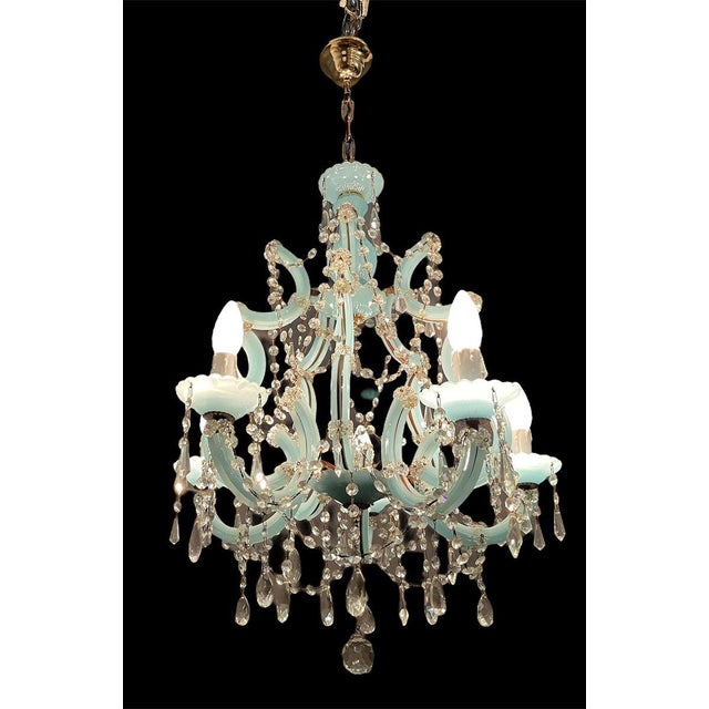 Turquoise Opaline Murano Glass Crystal Chandelier | Chairish