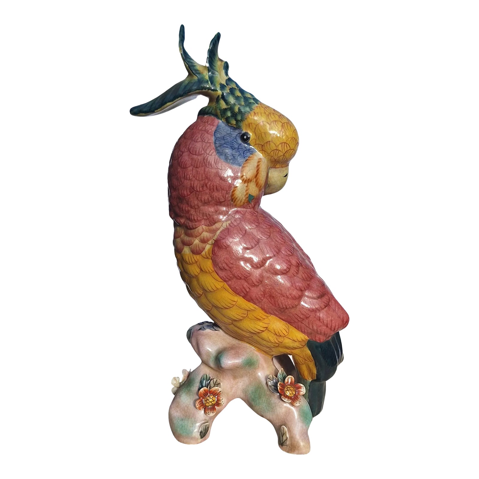 21st Century Chinese Import Pink Cockatoo Porcelain Figure | Chairish
