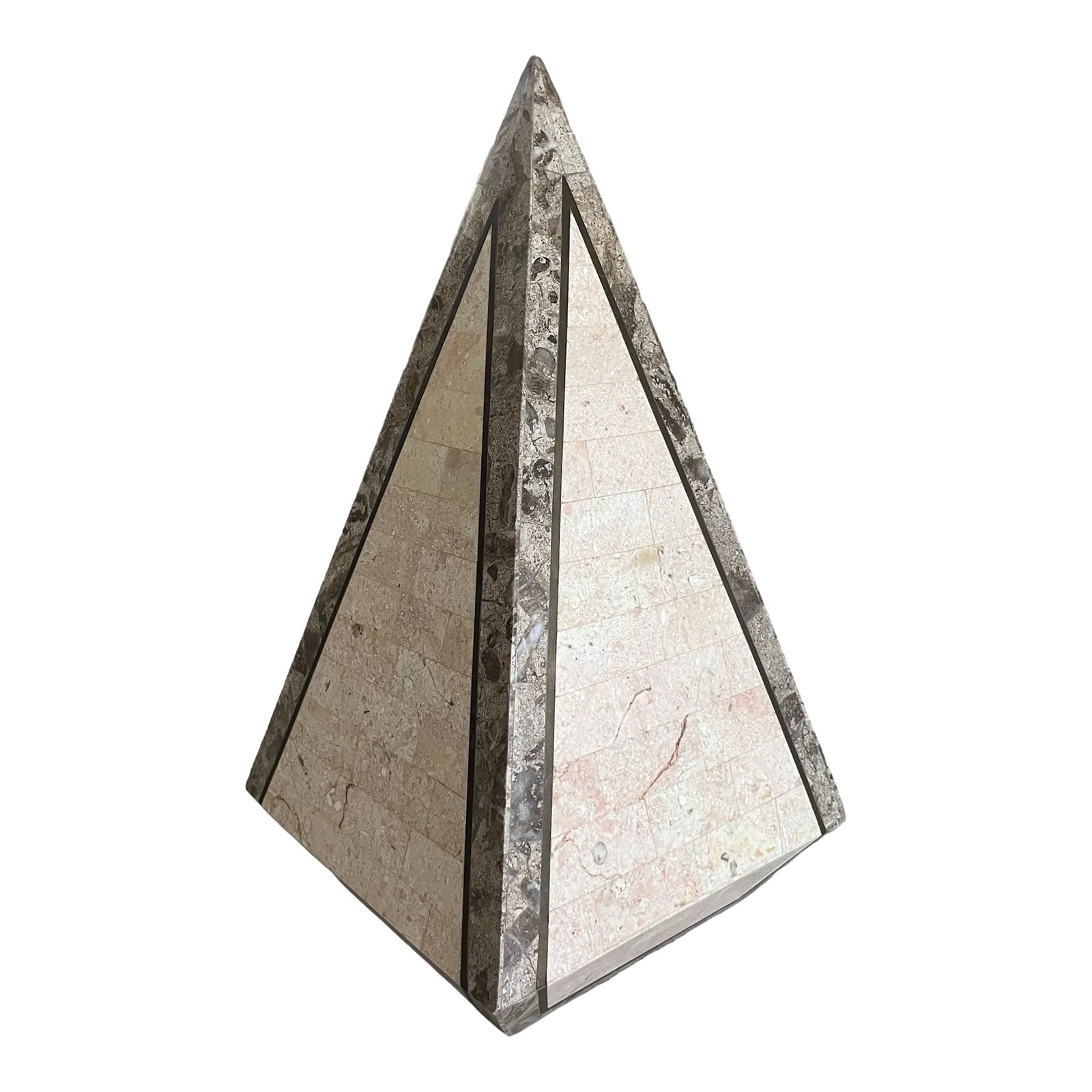1980s Tessellated Stone Pyramid With Brass Inlay | Chairish