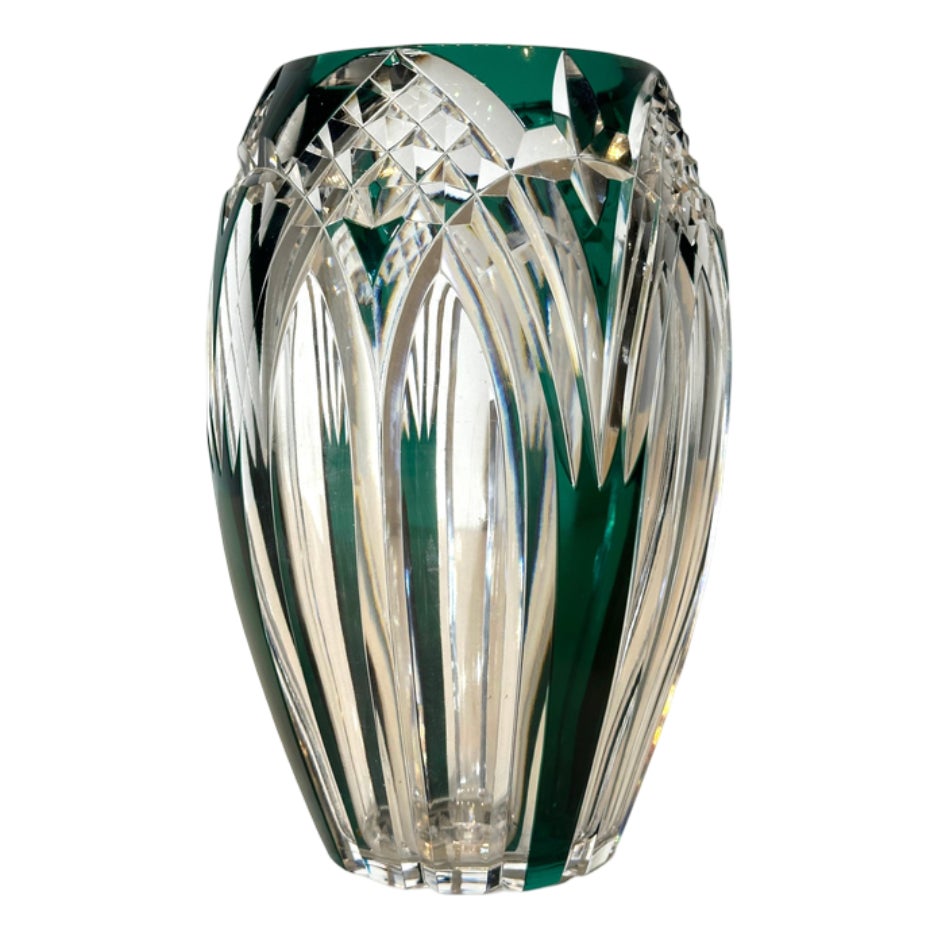 Vase in Green Cut Crystal from Val Saint Lambert | Chairish