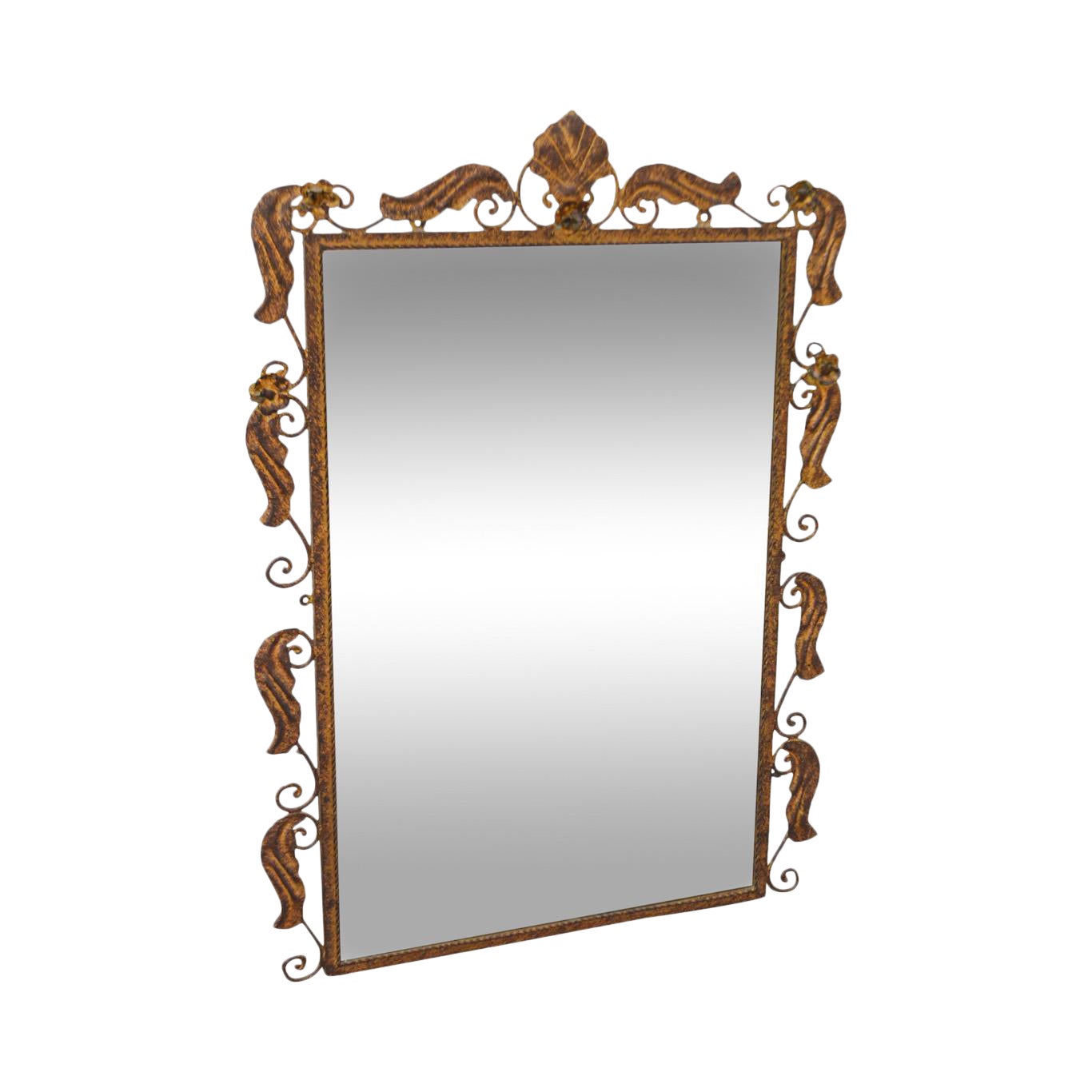 Rococo Style Italian Gilt Metal Frame Wall Mirror | Chairish