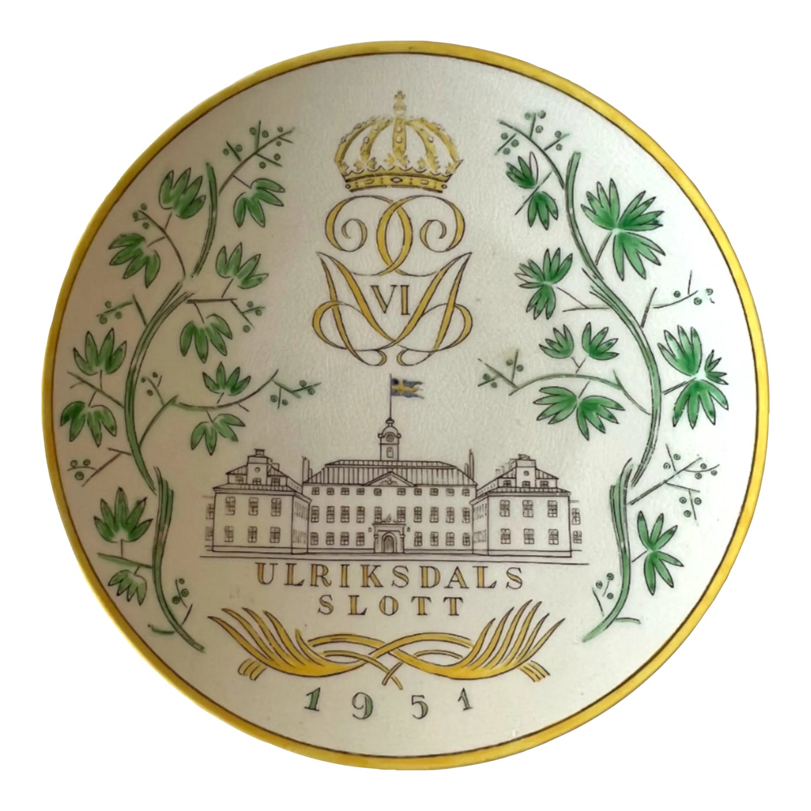 Vintage 1951 Swedish Gefle "Ulriksdals Slott" Castle Illustrated Plate ...