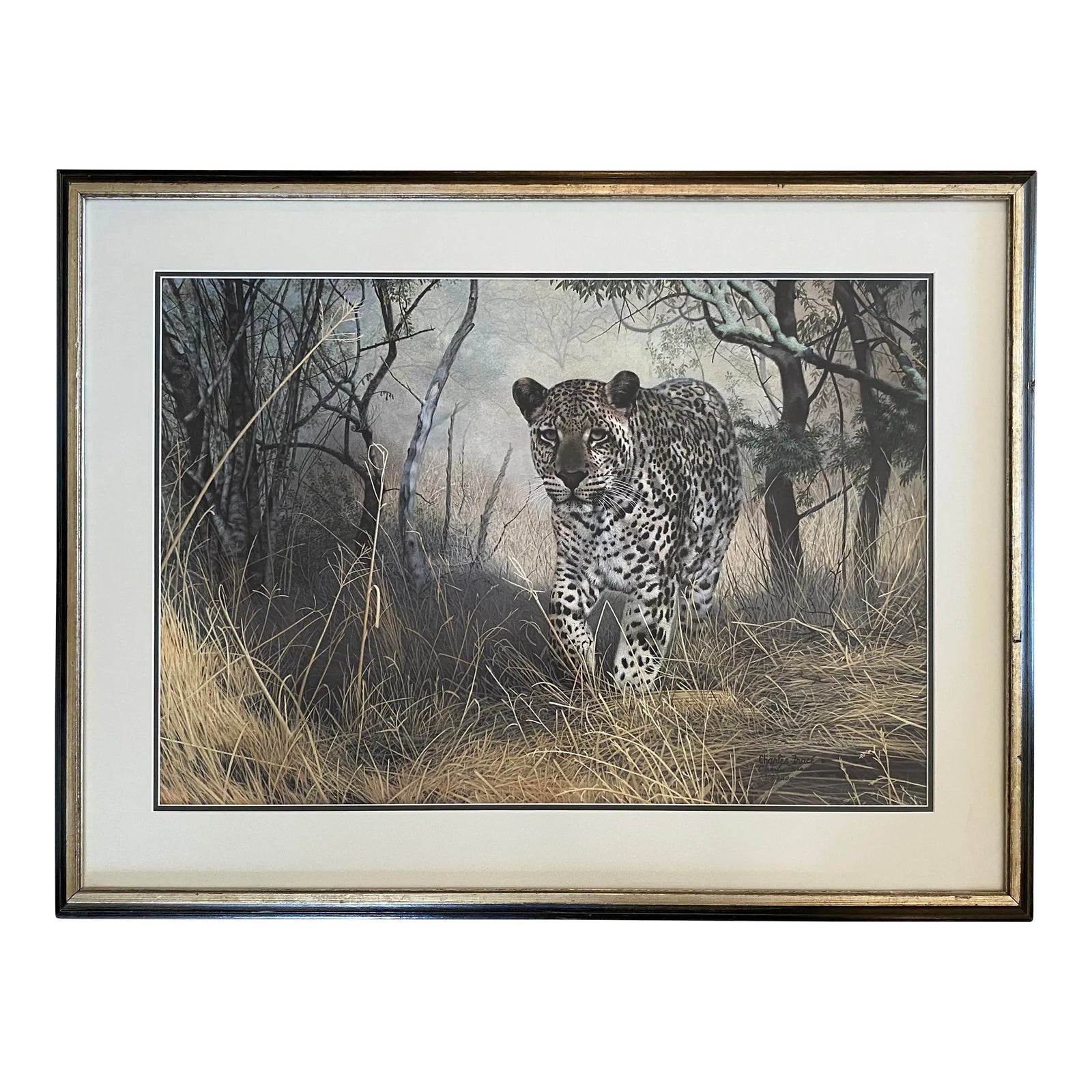 Large Charles Fracé Lithograph Titled "Lone Hunter" African Leopard ...