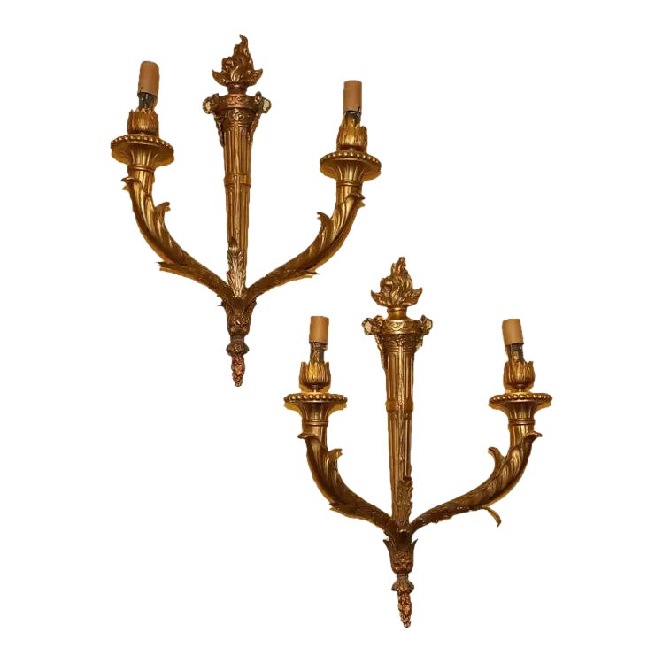 Louis XV / XVI Style Torch Form Two-Light Sconces | Chairish