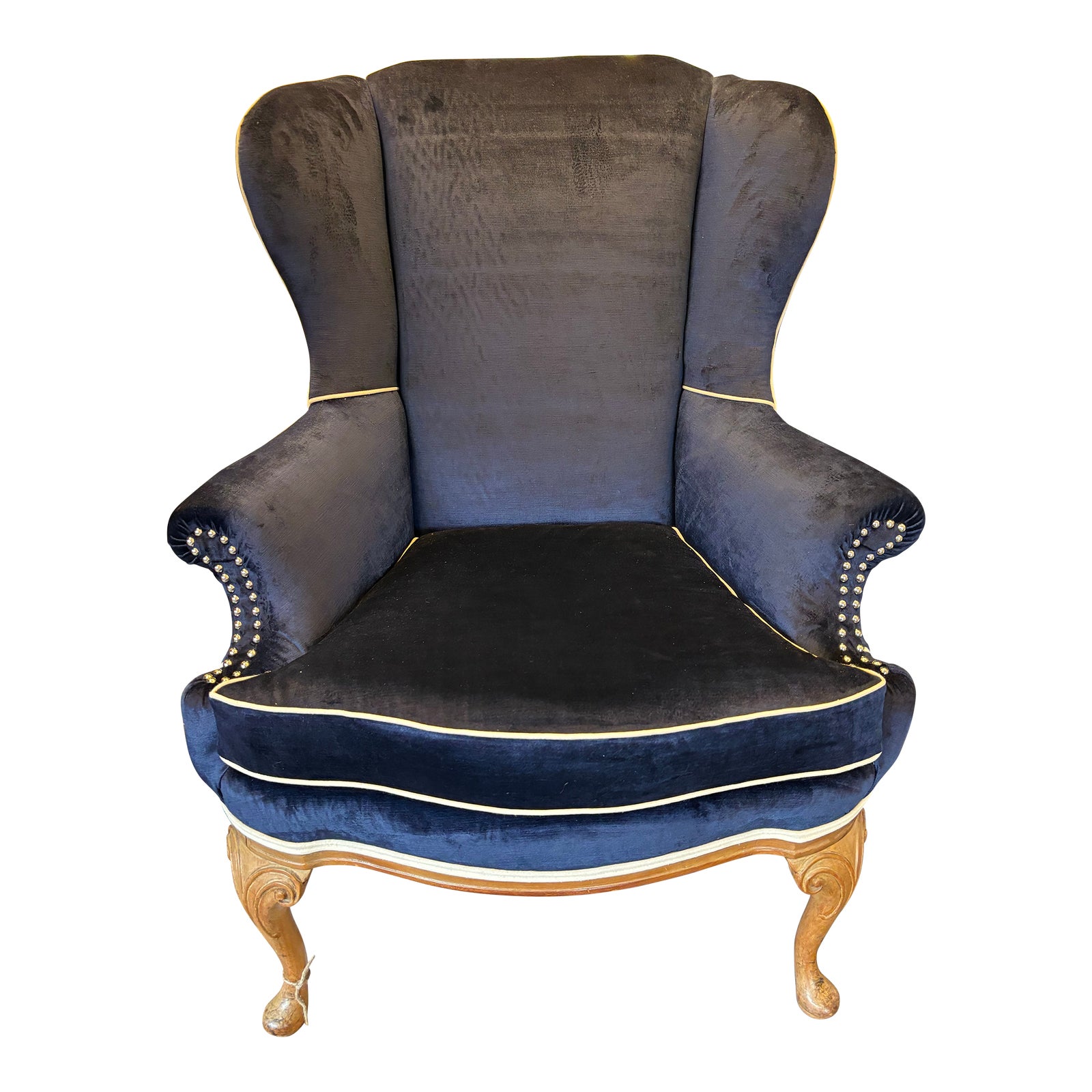 Mid 19th Century Vintage Blue Velvet Wingback Chair | Chairish