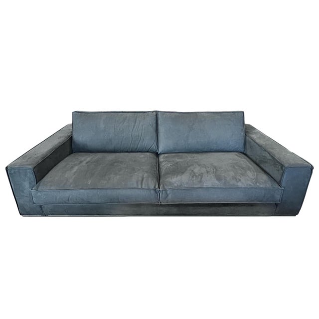 Slate Grey Nubuck Leather Sofa | Chairish