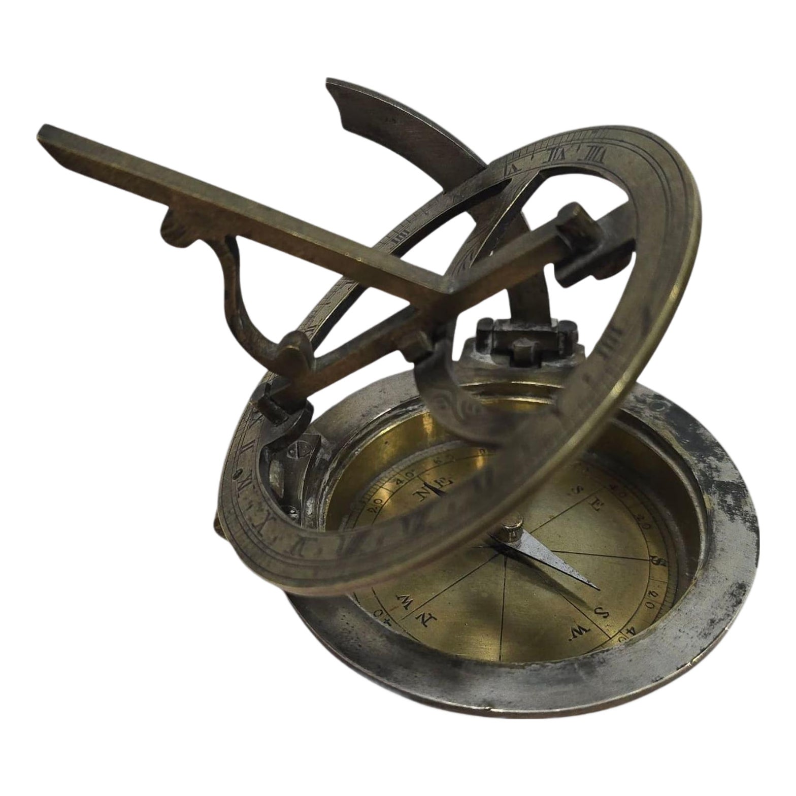 Silvered and Engraved Bronze Portable Sundial, 1800 | Chairish