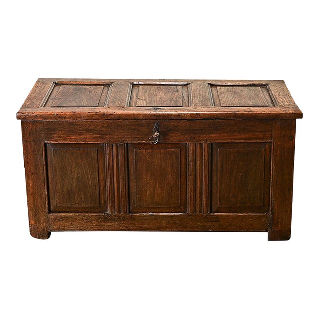 French Carved Oak Paneled Trunk | Chairish