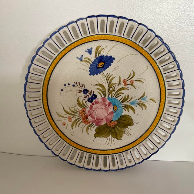 Vintage Italian Hand Painted Decorative Plate With Keyhole Rim.. | Chairish
