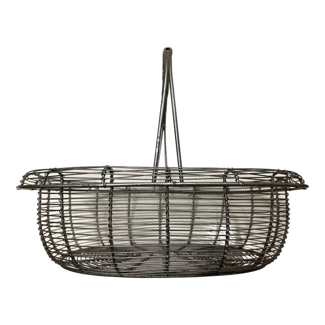 Mid 20th Century Vintage French Wire Gathering/ Egg Basket | Chairish