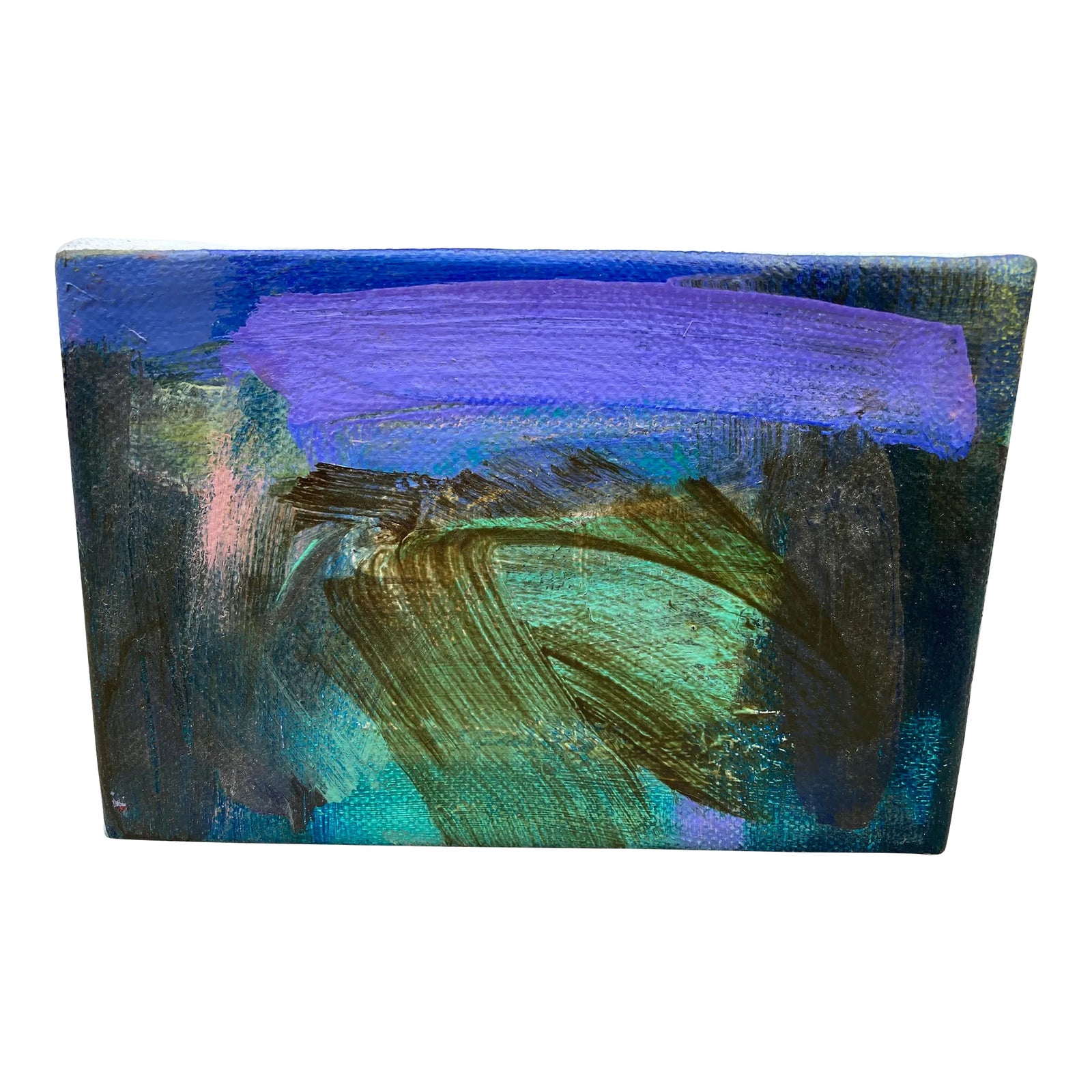1990s Vintage Diminutive Modern Abstract Painting Signed | Chairish
