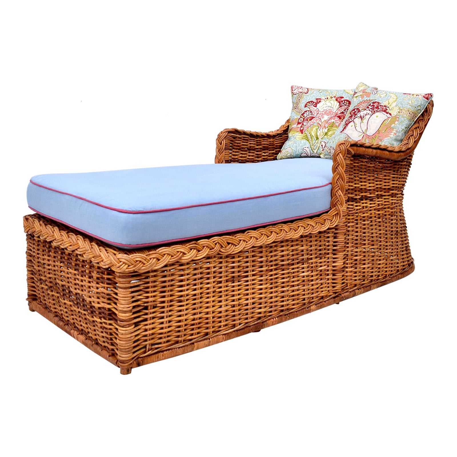1960's Michael Taylor Braided Wicker Rattan Chaise Lounge Daybed | Chairish