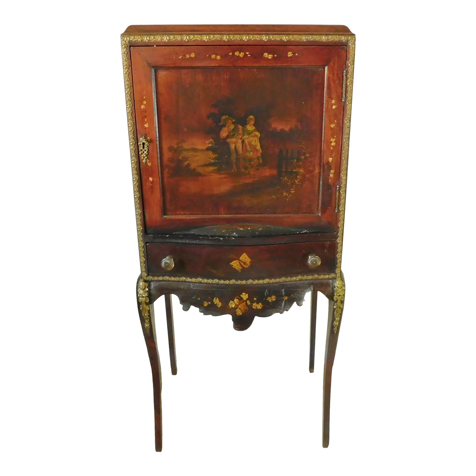 Antique C1850s French Hand Painted Mahogany Wood Brass Ormolu Sheet ...