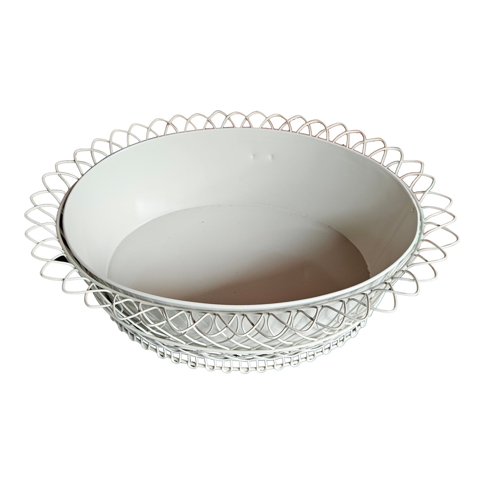 White Oval Wireware Cachepot With Liner | Chairish