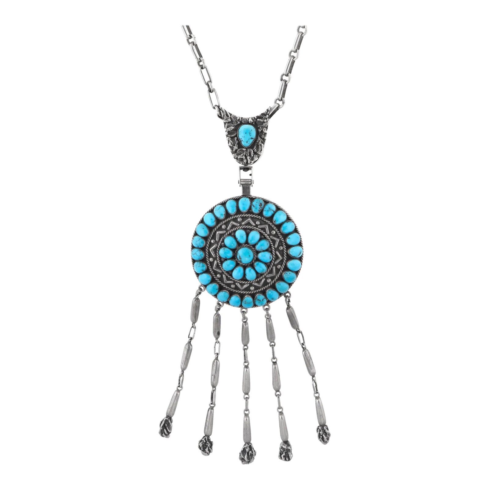 Vintage Zuni Mary & Lee Weebothee Morenci Turquoise Fringe Necklace ...