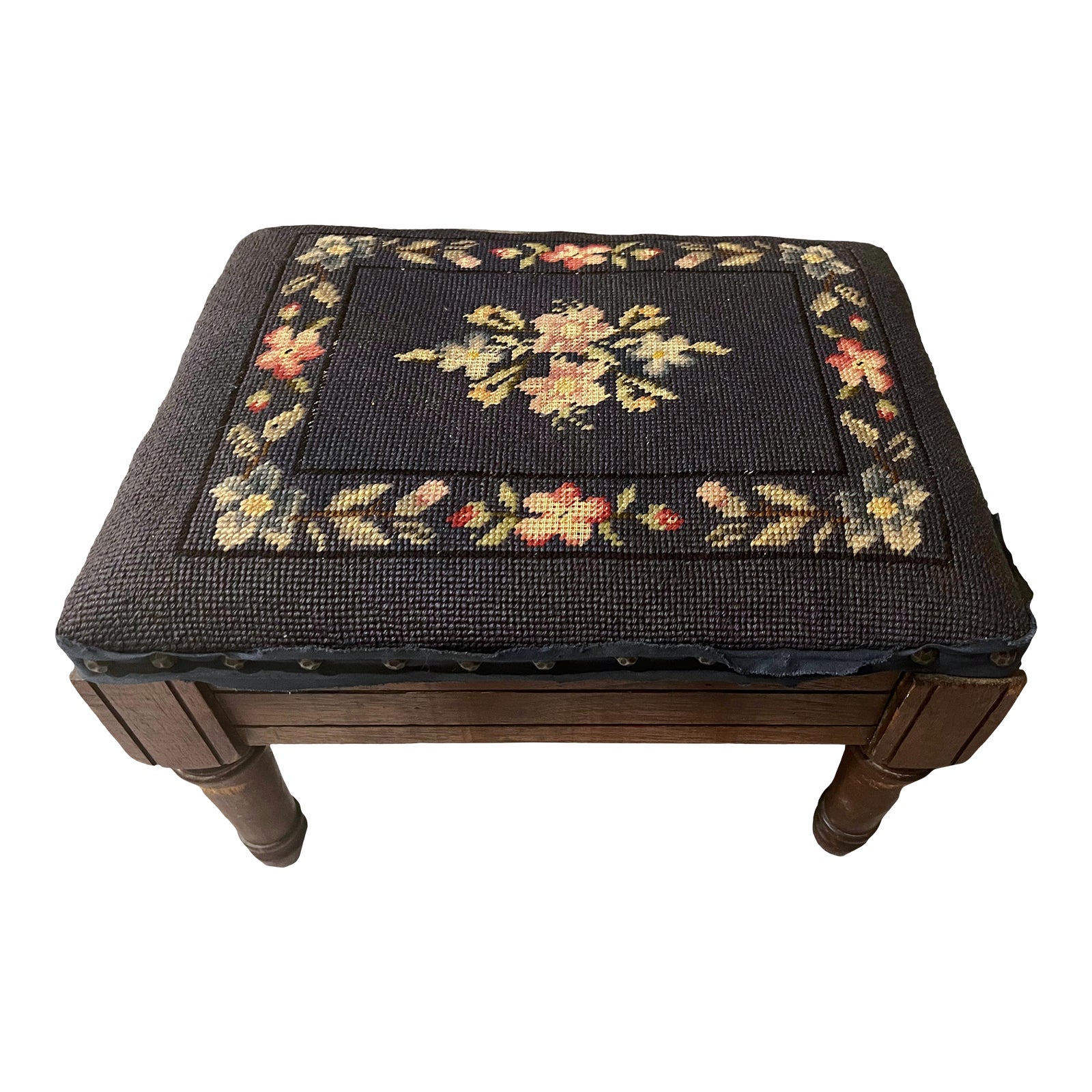 Vintage Antique French or Italian Footstool Ottoman With Floral ...