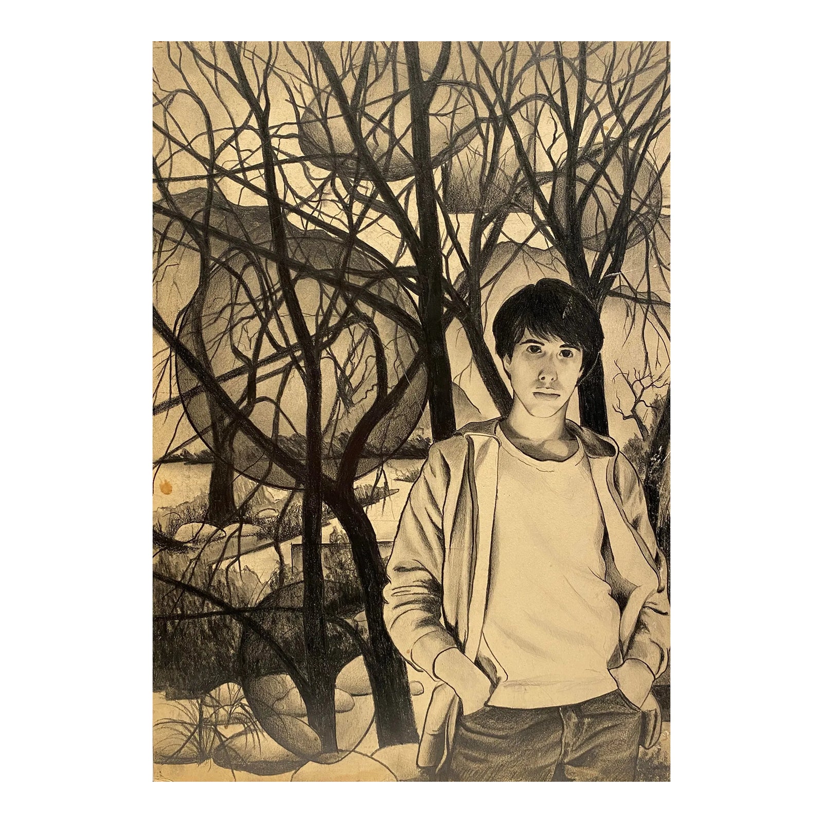 1985 Dean Huey Portrait of Tim in Landscape | Chairish
