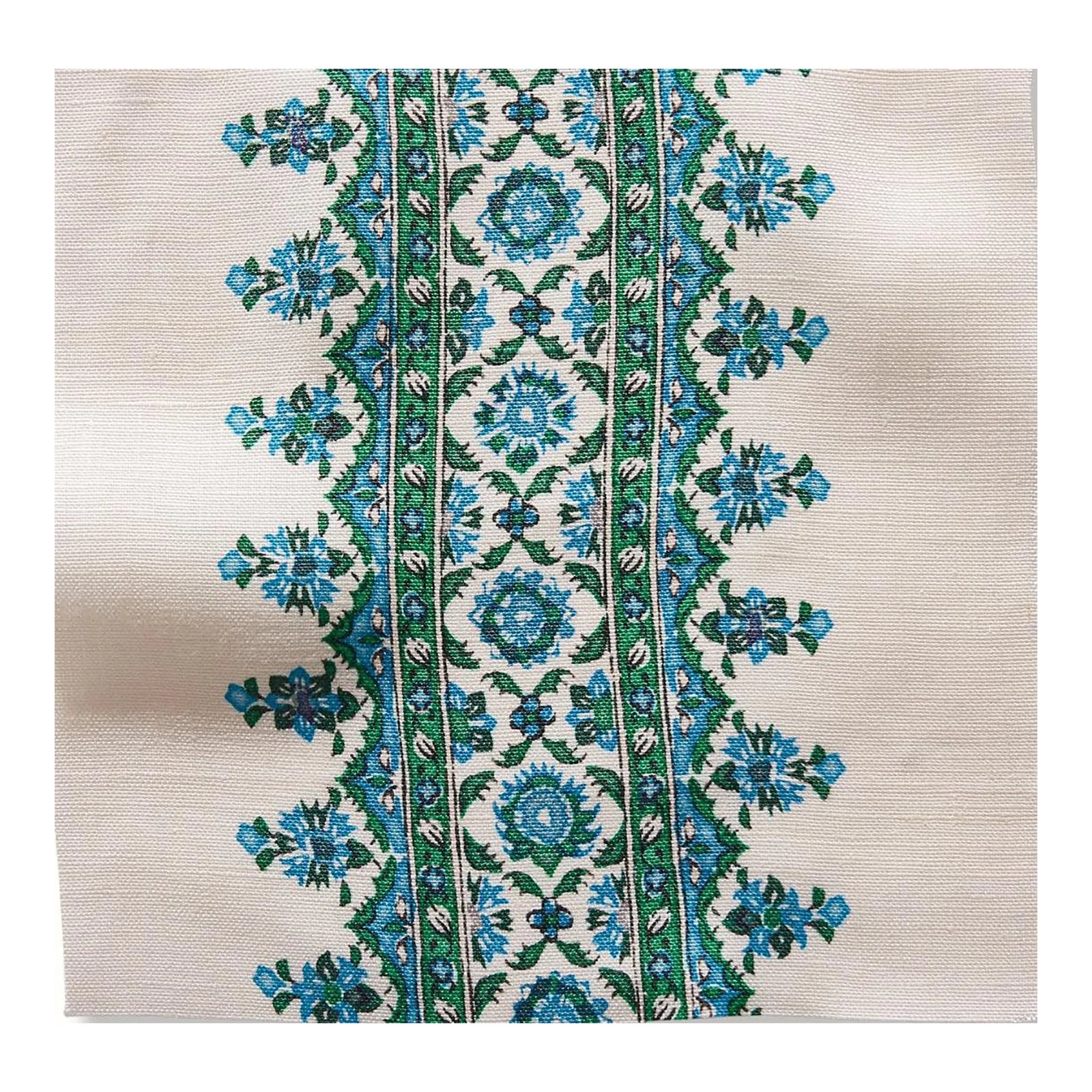 Peter Dunham Blue Green Isfahan Stripe Linen Fabric- 2 Yards | Chairish