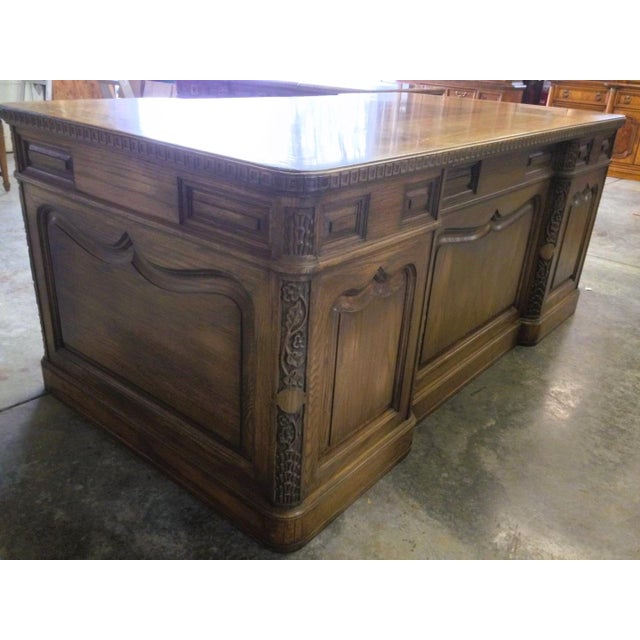 Romweber Carved Viking Oak 72" Executive Desk - Mid 20th Century | Chairish